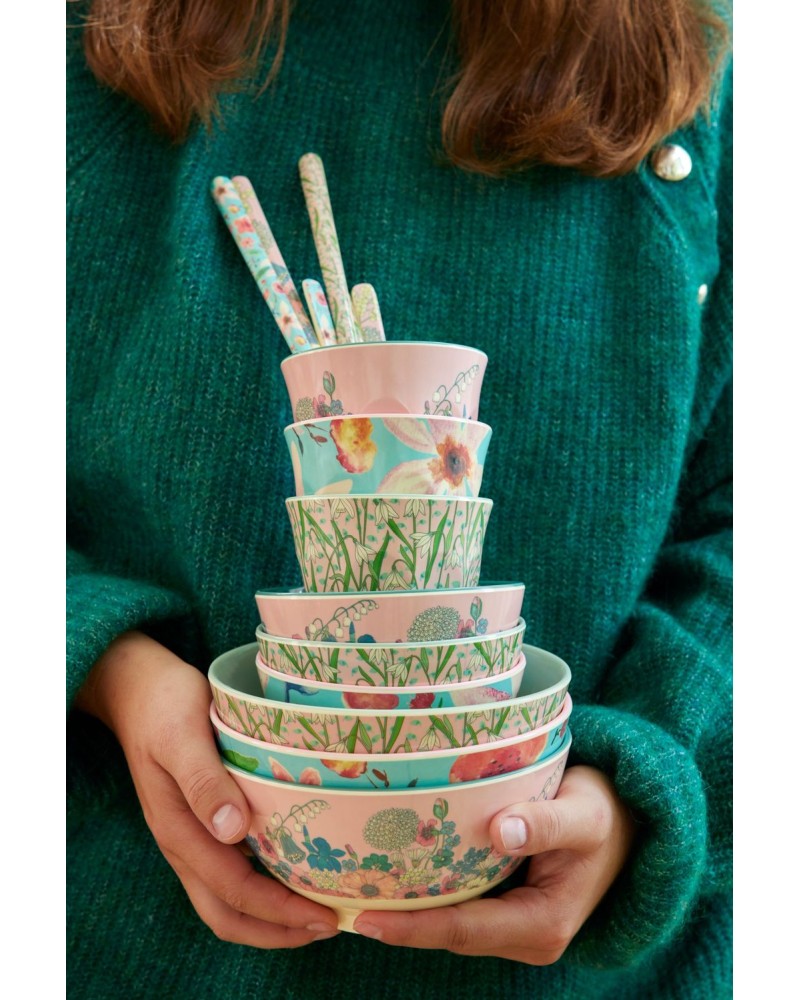 Grand bol en mélamine RICE | Motif Flower collage soft pink