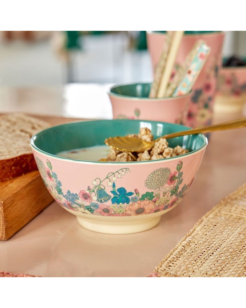 Grand bol en mélamine RICE | Motif Flower collage soft pink