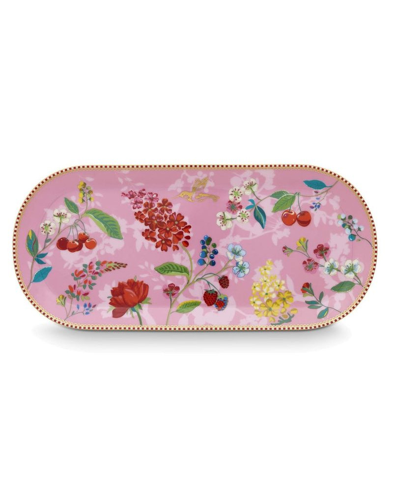 Acheter un plat à cake hummingbirds Pip Studio rose avec des fleurs
